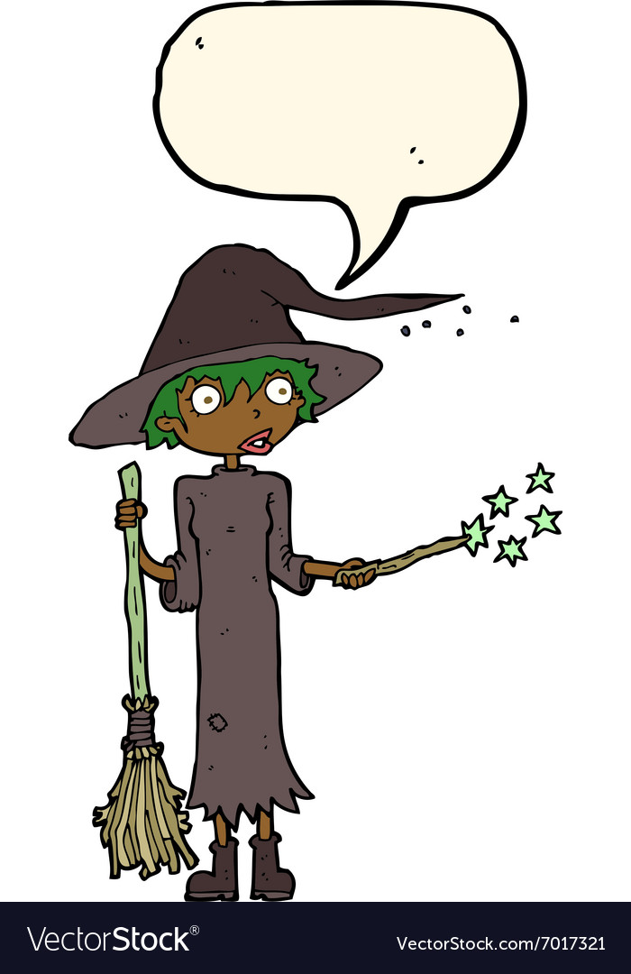 Cartoon witch casting spell with speech bubble Vector Image