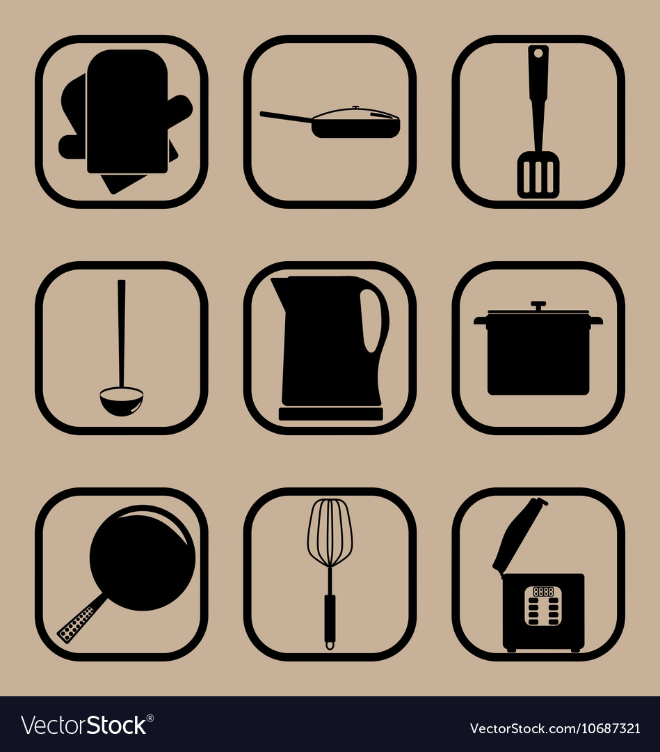 Kitchen utensils simple icon set Royalty Free Vector Image