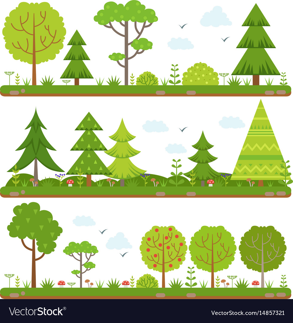 Landscape set with forest trees and other floral Vector Image