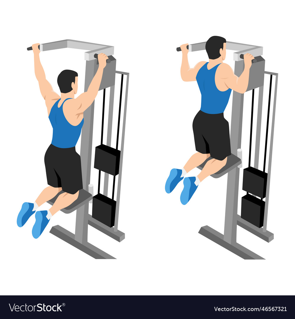 Man doing pull ups exercise machine or assisted Vector Image