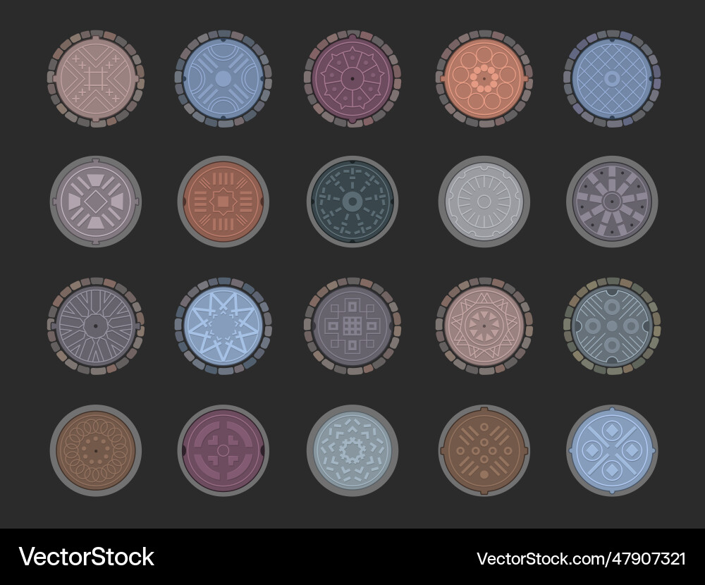 Manhole sewer top view for round steel Royalty Free Vector