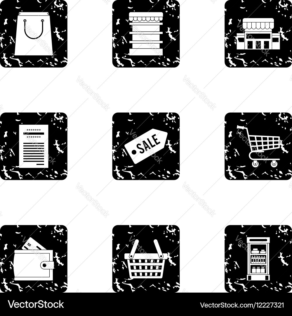 Market icons set grunge style Royalty Free Vector Image