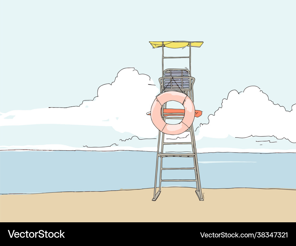 Observation tower on beach hand drawing Royalty Free Vector
