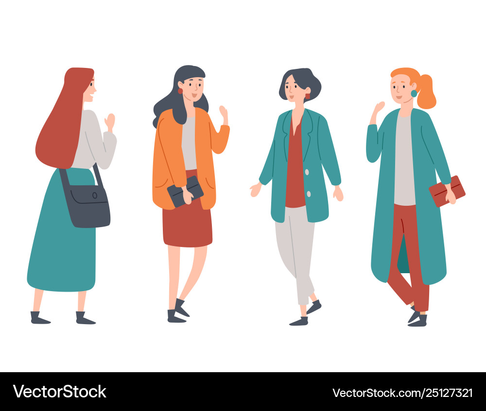 Portrait a group four young women standing Vector Image