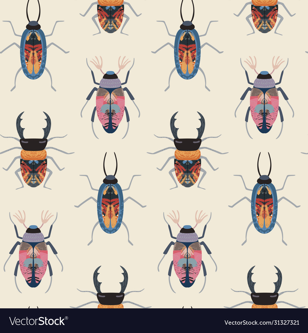 Seamless pattern with colorful insects Royalty Free Vector