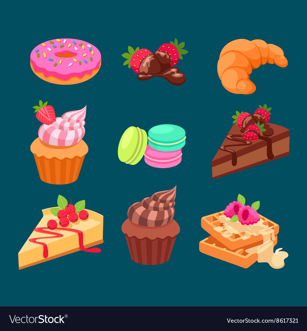 Set sweet dessert Royalty Free Vector Image - VectorStock