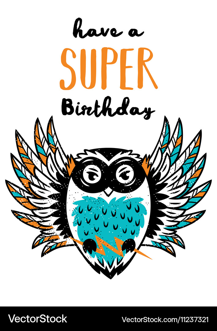 Super hero owl drawing for greeting card or tee Vector Image