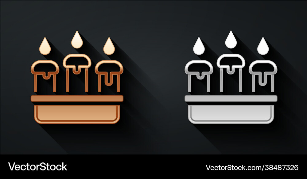 Gold and silver burning candle in candlestick icon