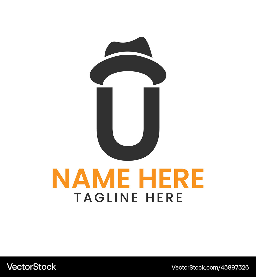 Letter u gentlemen hat logo design concept with Vector Image