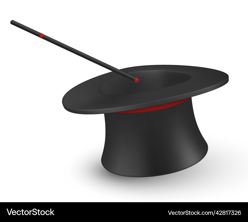 Magician hat with wand realistic template Vector Image