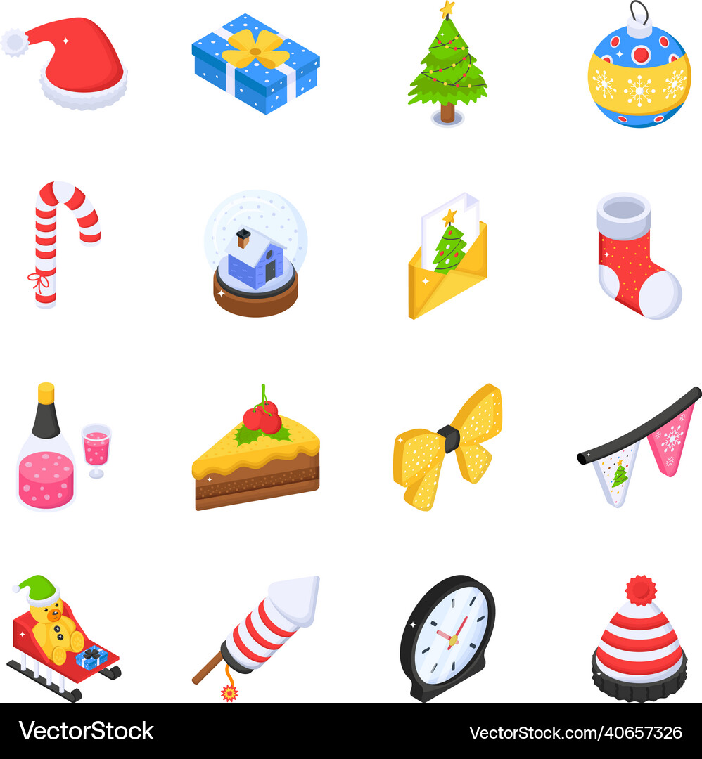 Pack of christmas isometric icons Royalty Free Vector Image