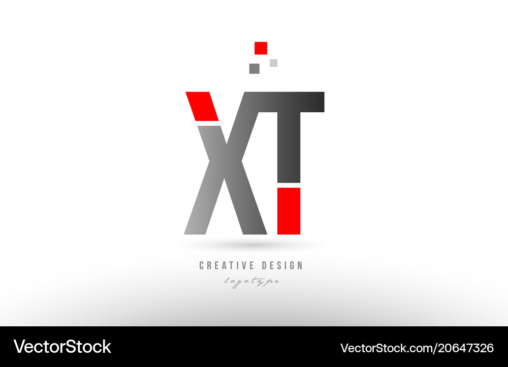 Red grey alphabet letter xt x t logo combination Vector Image