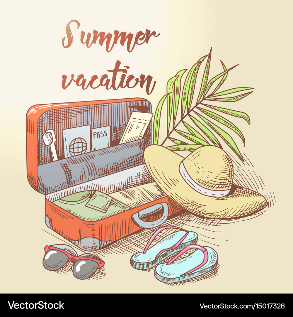 Summer beach vacation tropical trip hand drawn Vector Image