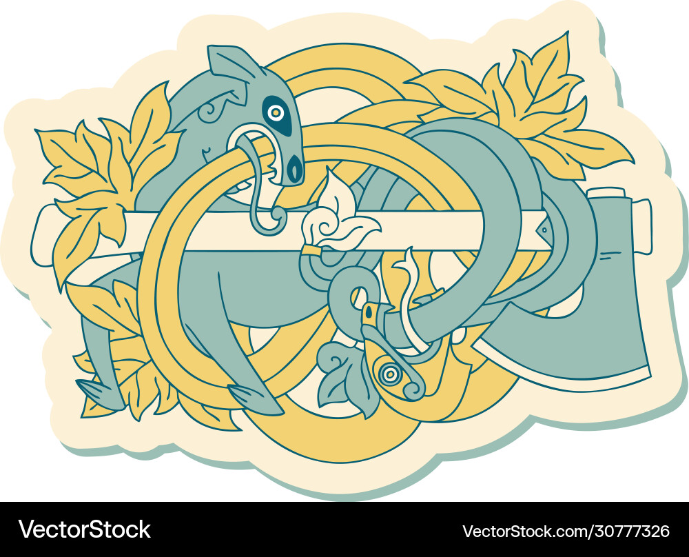 Tattoo style sticker a medieval carving Royalty Free Vector