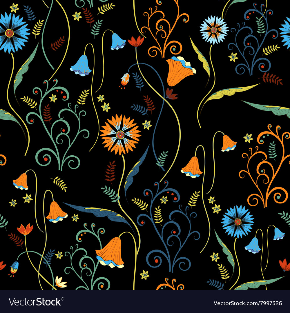 Wildflowers pattern with decorative elements Vector Image