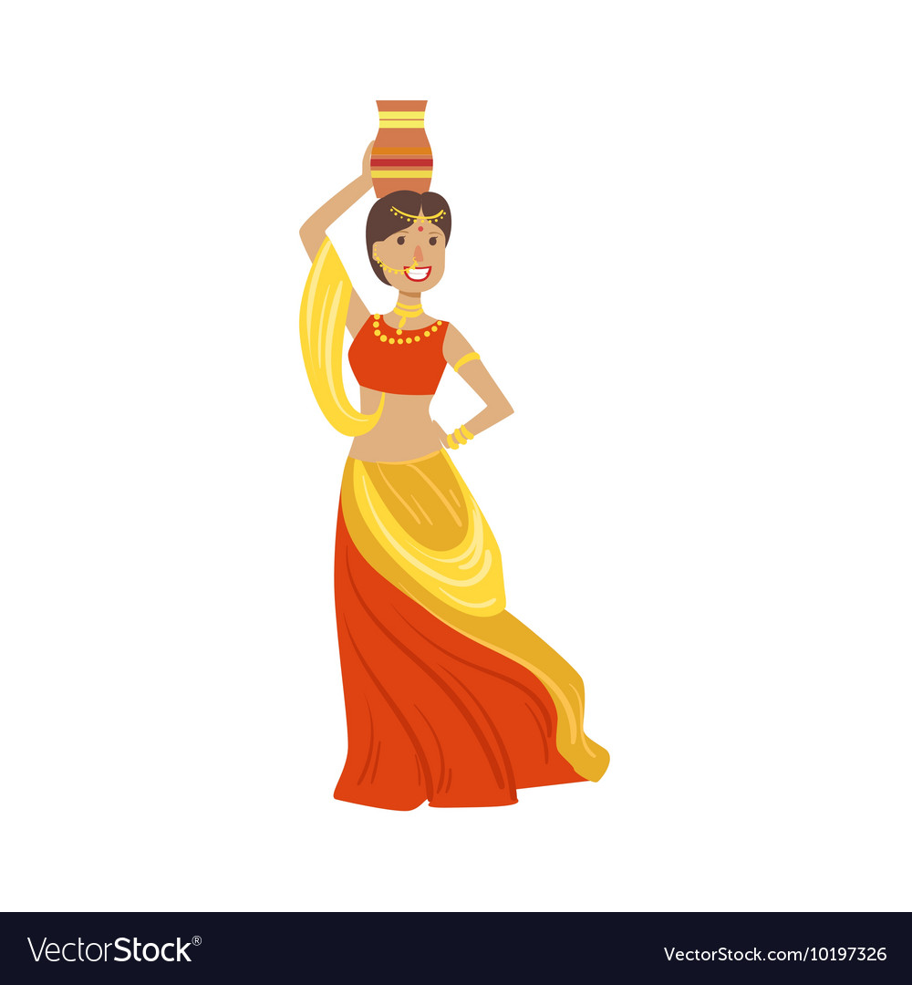 Woman In Sari Holding A Pot On Her Head Royalty Free Vector