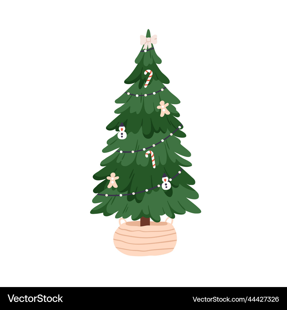 Xmas tree decorated with garland baubles Vector Image