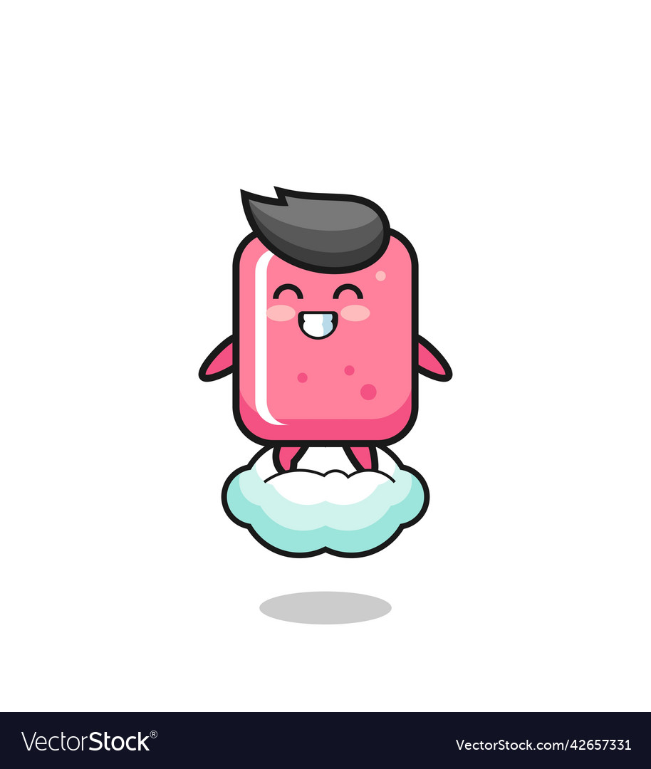 Cute bubble gum riding a floating cloud Royalty Free Vector