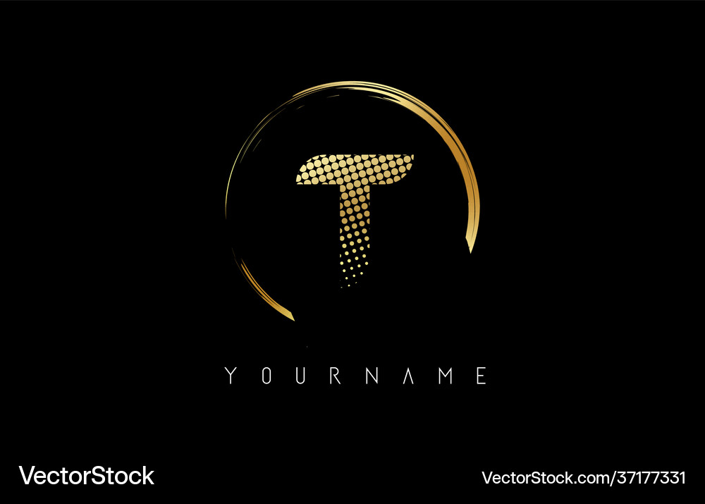 Golden t letter logo design with dots Royalty Free Vector