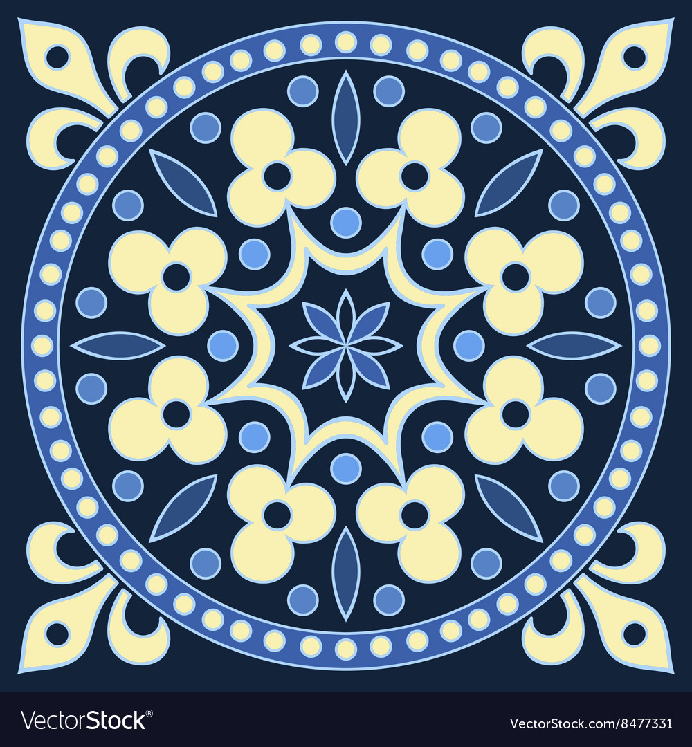 Hand drawing tile pattern in blue and yellow Vector Image
