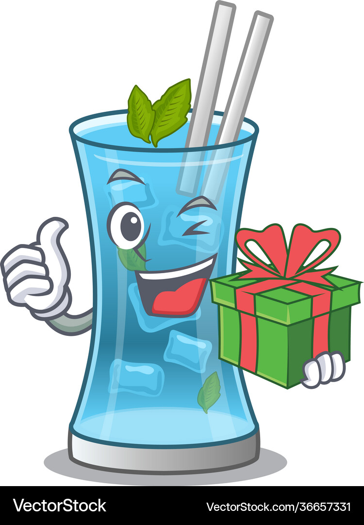 Joyful blue hawaii cocktail cartoon character Vector Image