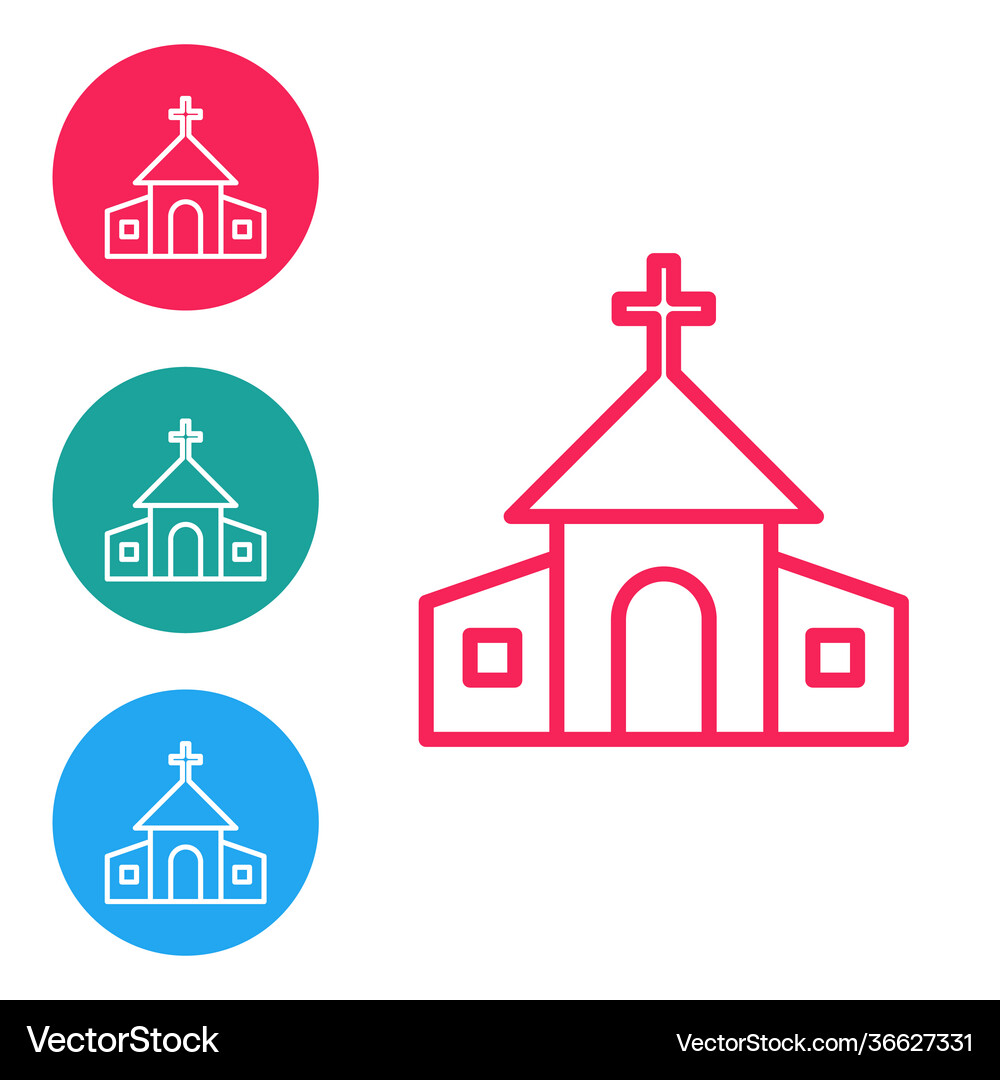 Red line church building icon isolated on white Vector Image