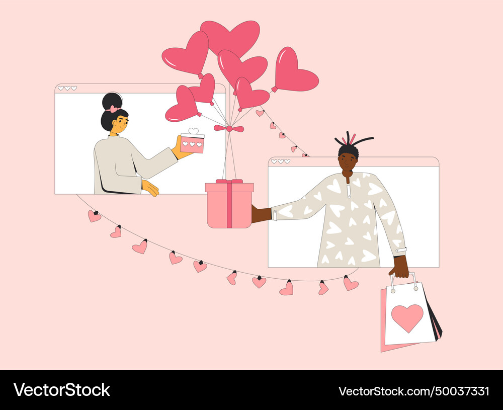 Valentines day gift exchange people giving Vector Image