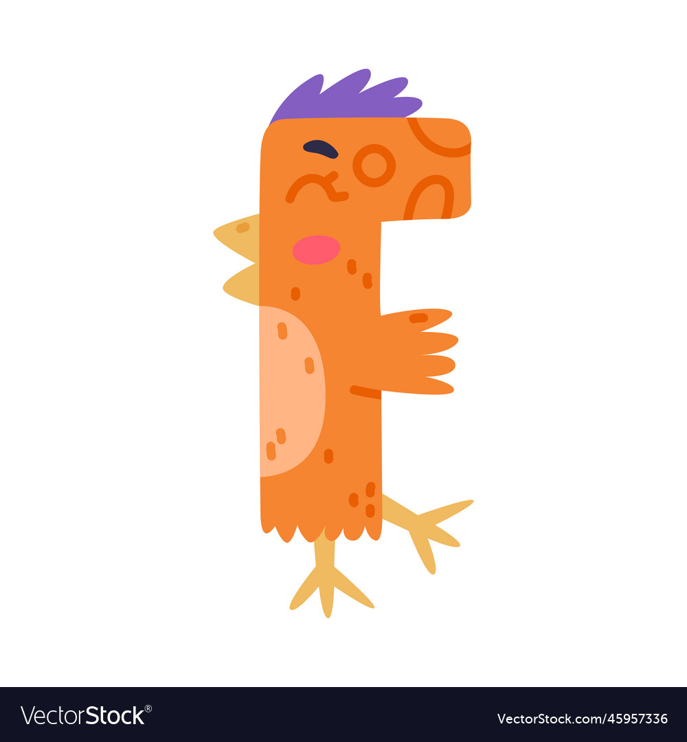 Bird alphabet f capital letter orange consonant Vector Image