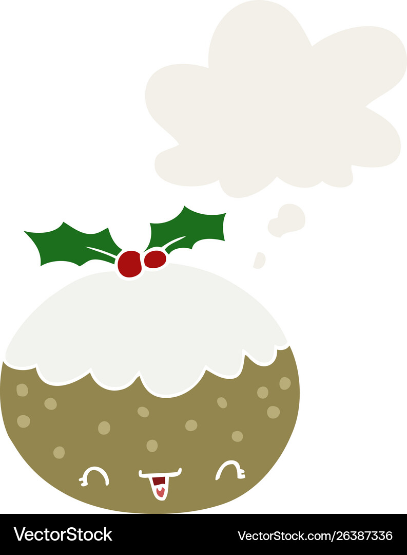 Cute cartoon christmas pudding and thought bubble Vector Image