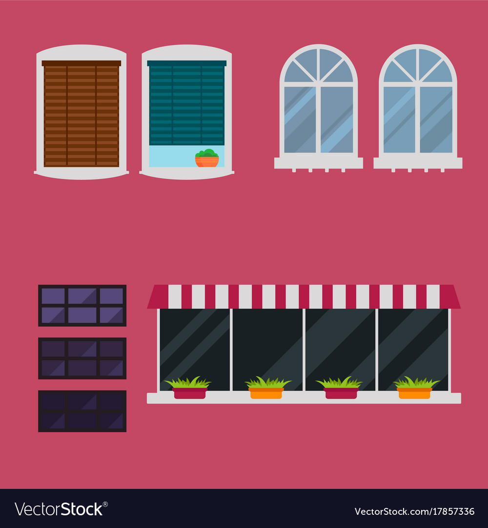 Different types house windows elements flat style Vector Image