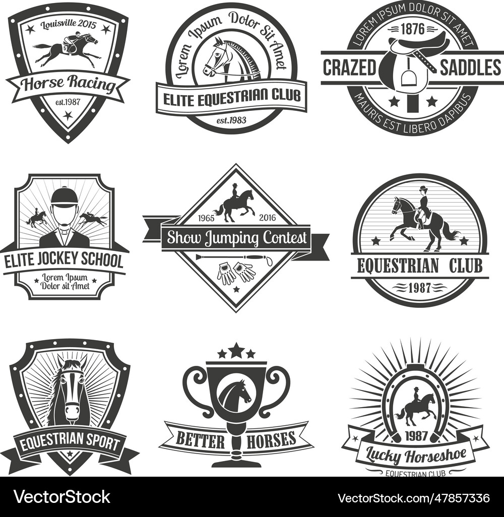 Equestrian sport emblems set equestrian sport Vector Image