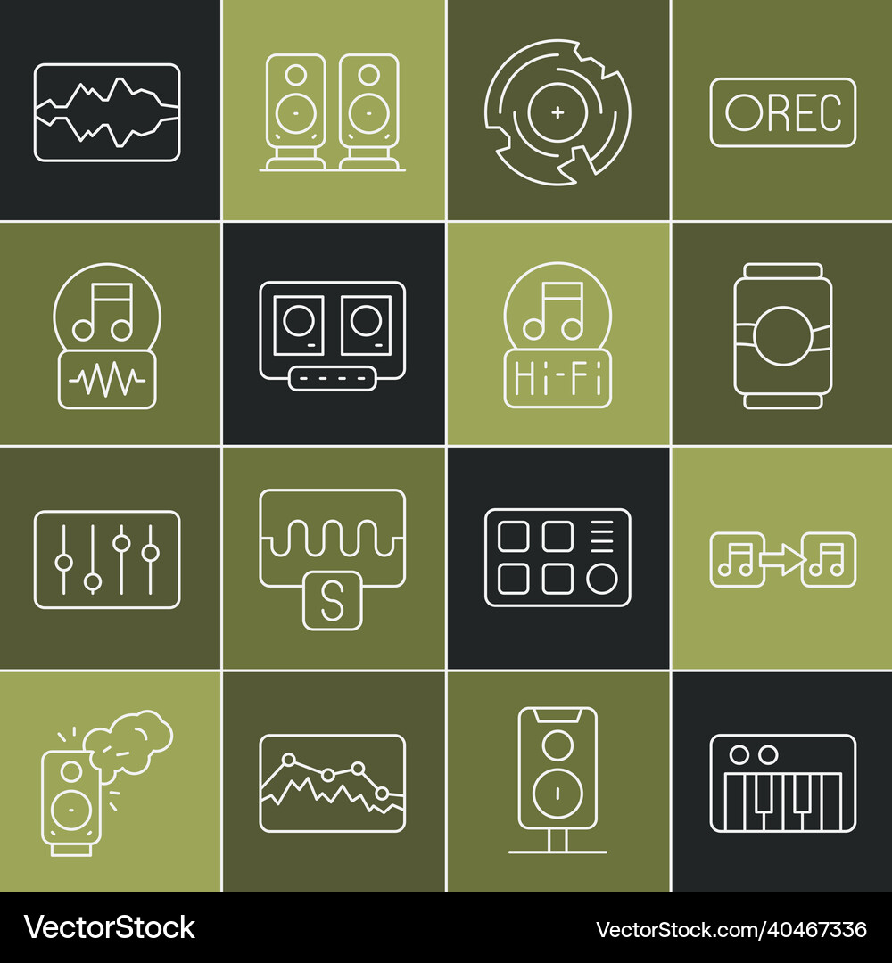 Set line music synthesizer note tone beer can Vector Image