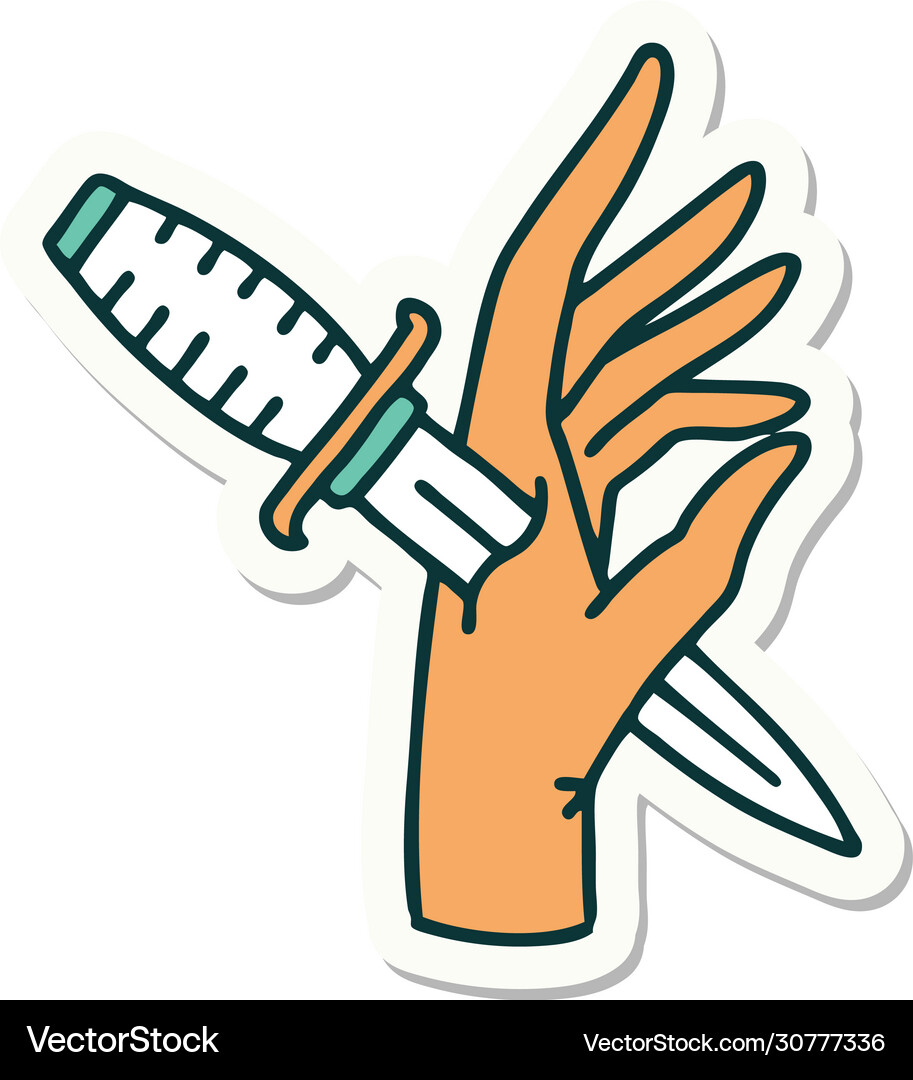 Tattoo style sticker a dagger in hand Royalty Free Vector