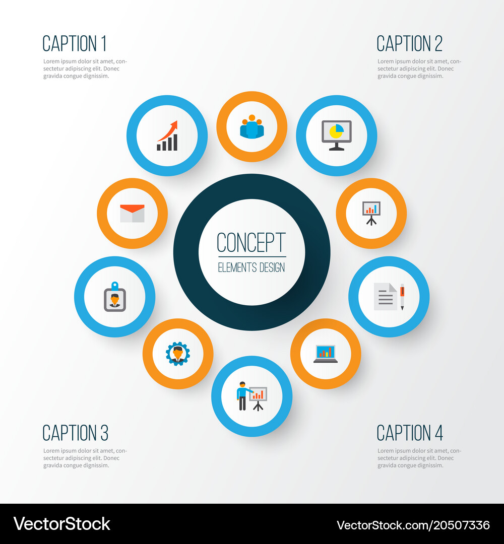 Trade icons flat style set with manager Royalty Free Vector