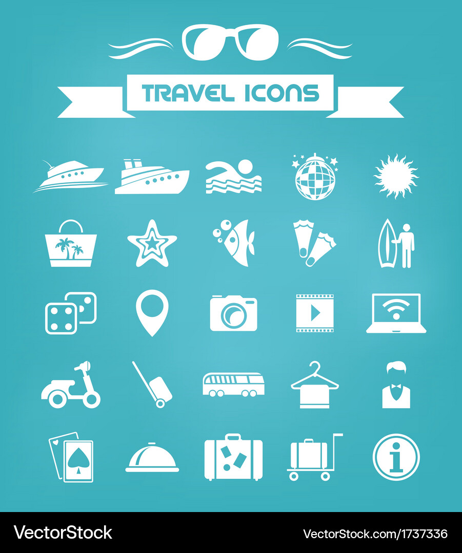 Travel Icon Set - Transportation & Adventure Vector Image