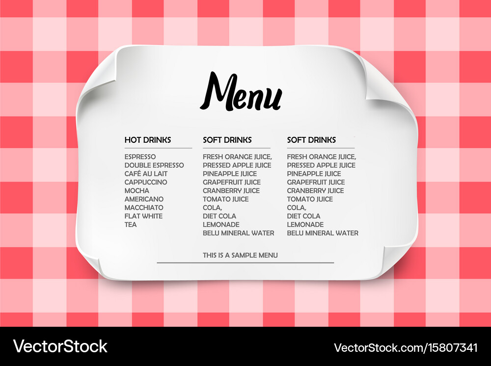 Cafe or restaurant menu design with curved paper Vector Image