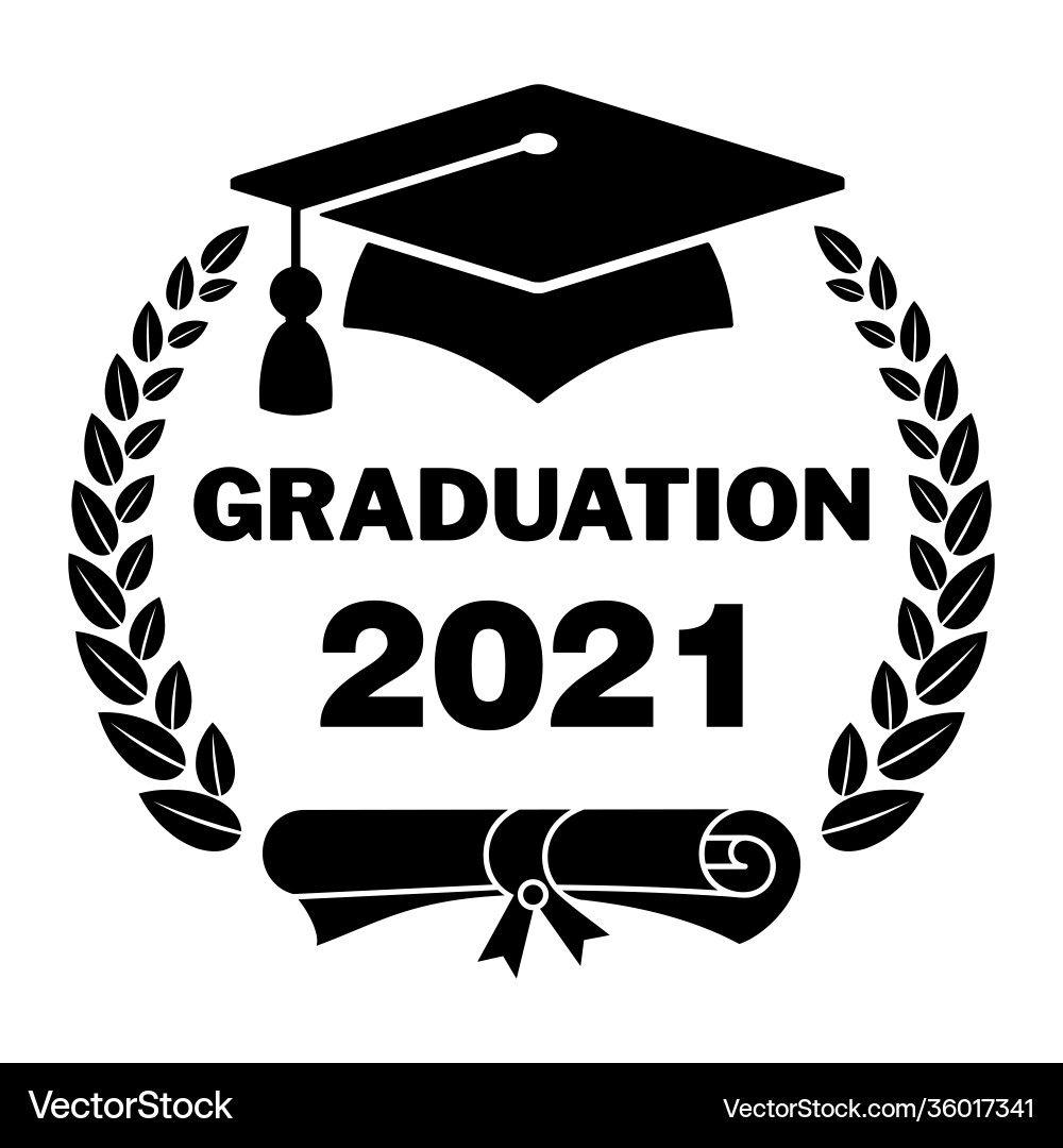 Graduate cap black logo with laurel wreath Vector Image