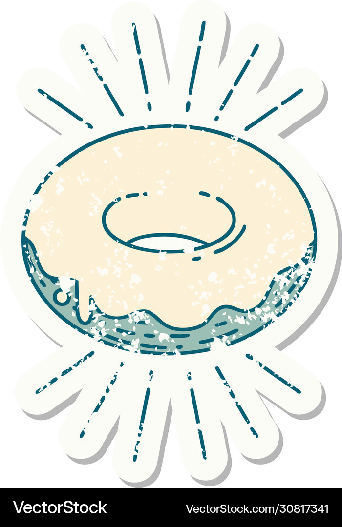 Grunge sticker tattoo style iced donut Royalty Free Vector