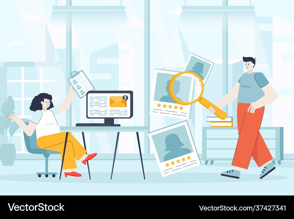 Hr management concept in flat design recruitment Vector Image
