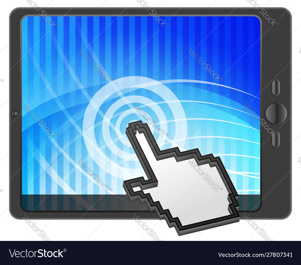 Tablet with hand cursor Royalty Free Vector Image