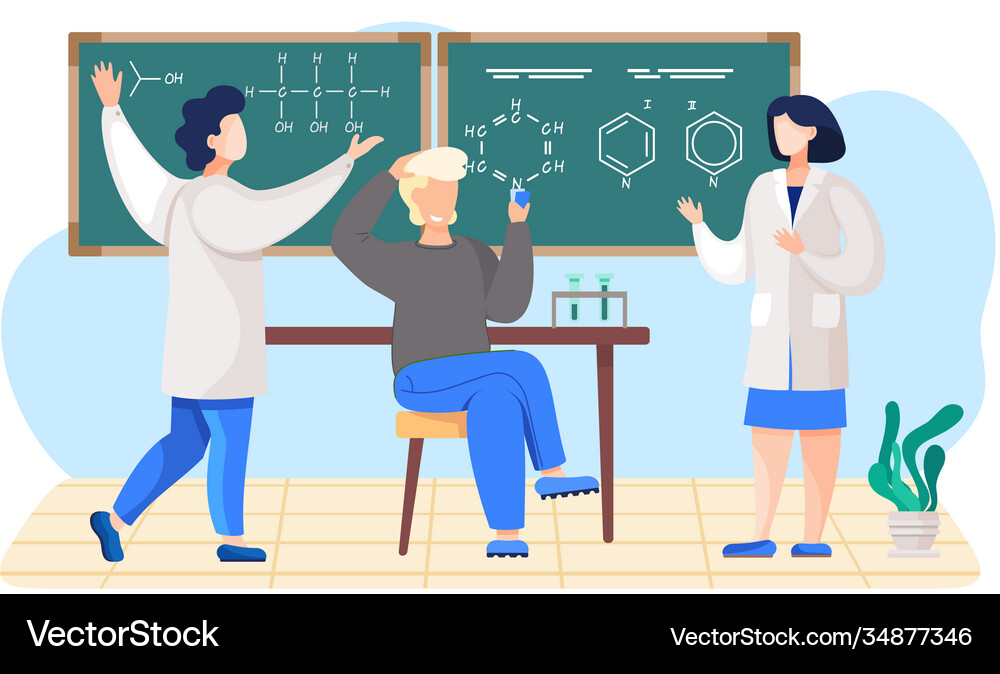 Chemistry lesson in a classroom scientists Vector Image