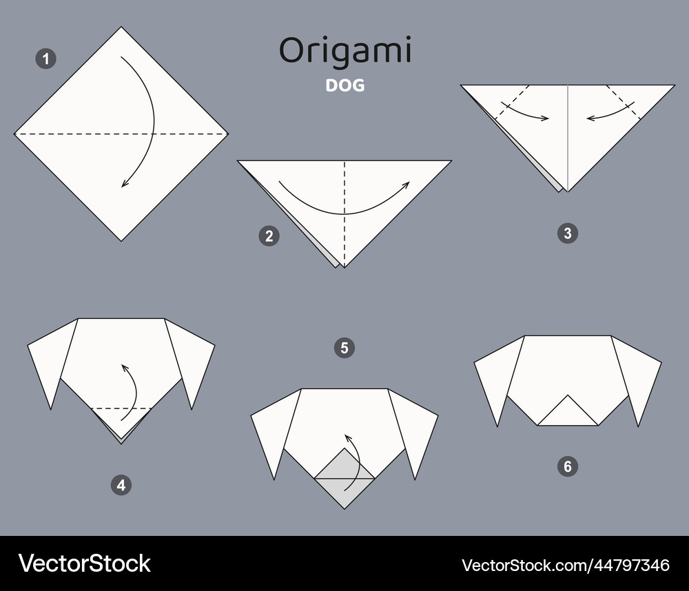 Dog Origami Tutorial - Step by Step Royalty Free Vector