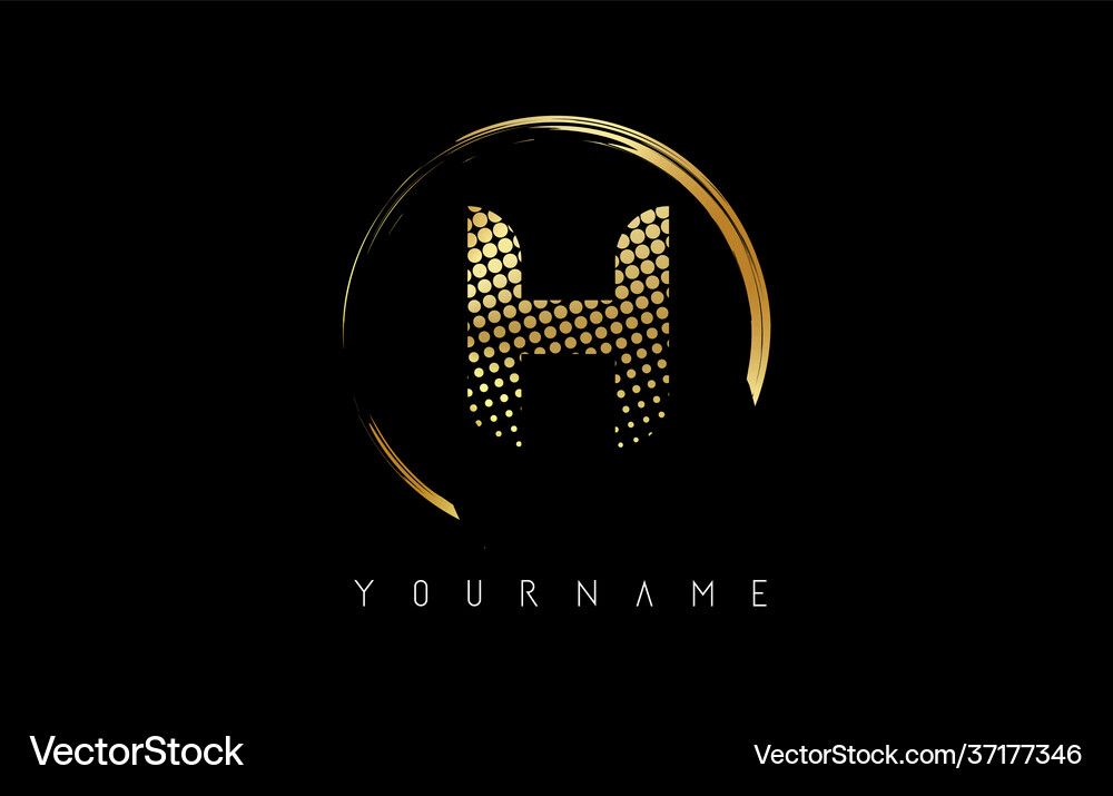Golden h letter logo design with dots Royalty Free Vector
