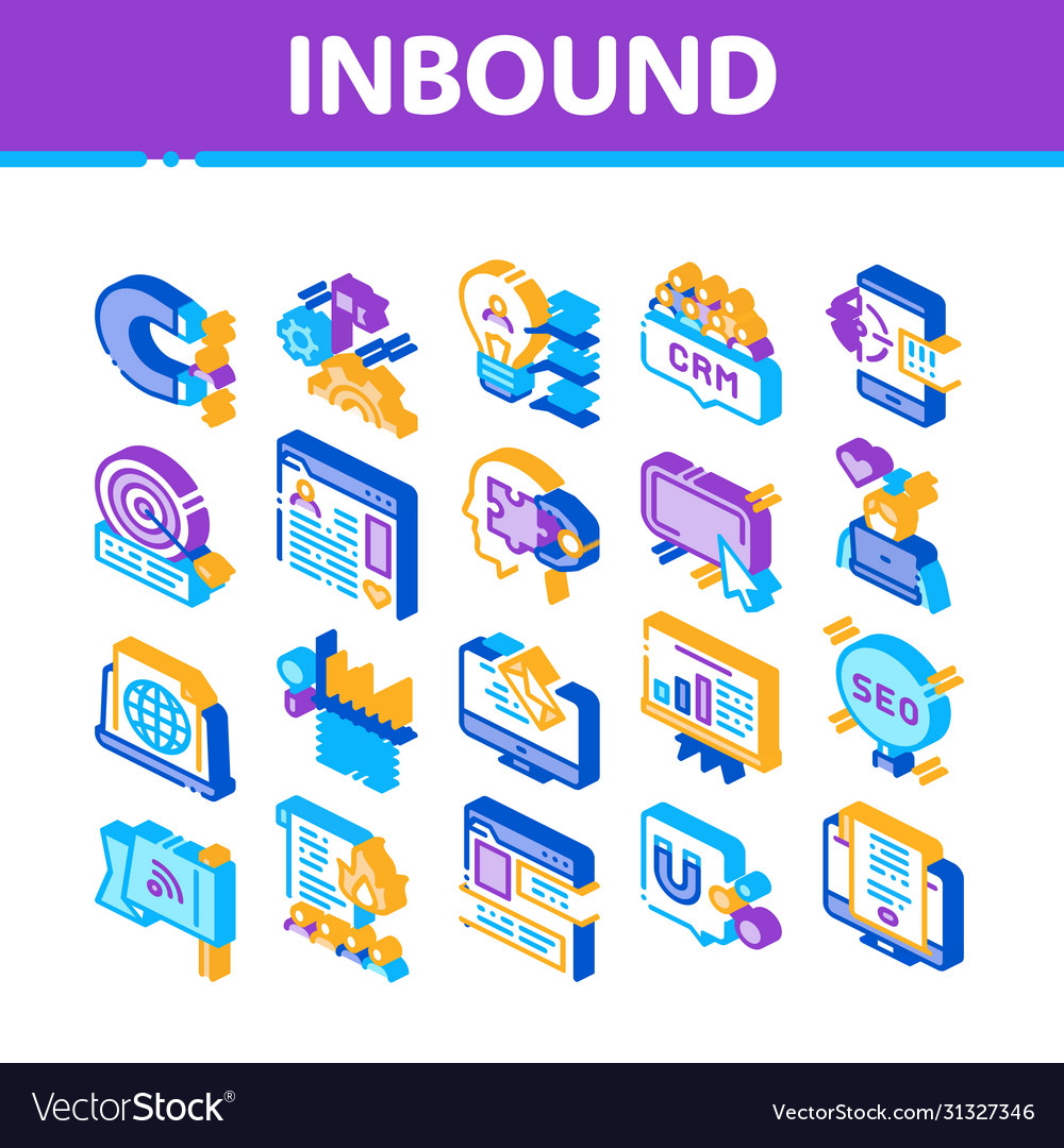 Inbound marketing isometric icons set Royalty Free Vector
