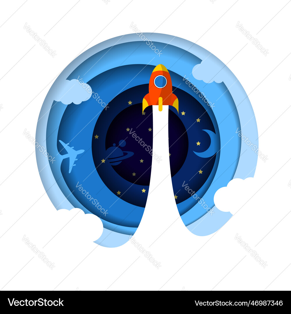 Rocket ship in the sky abstract paper style Vector Image
