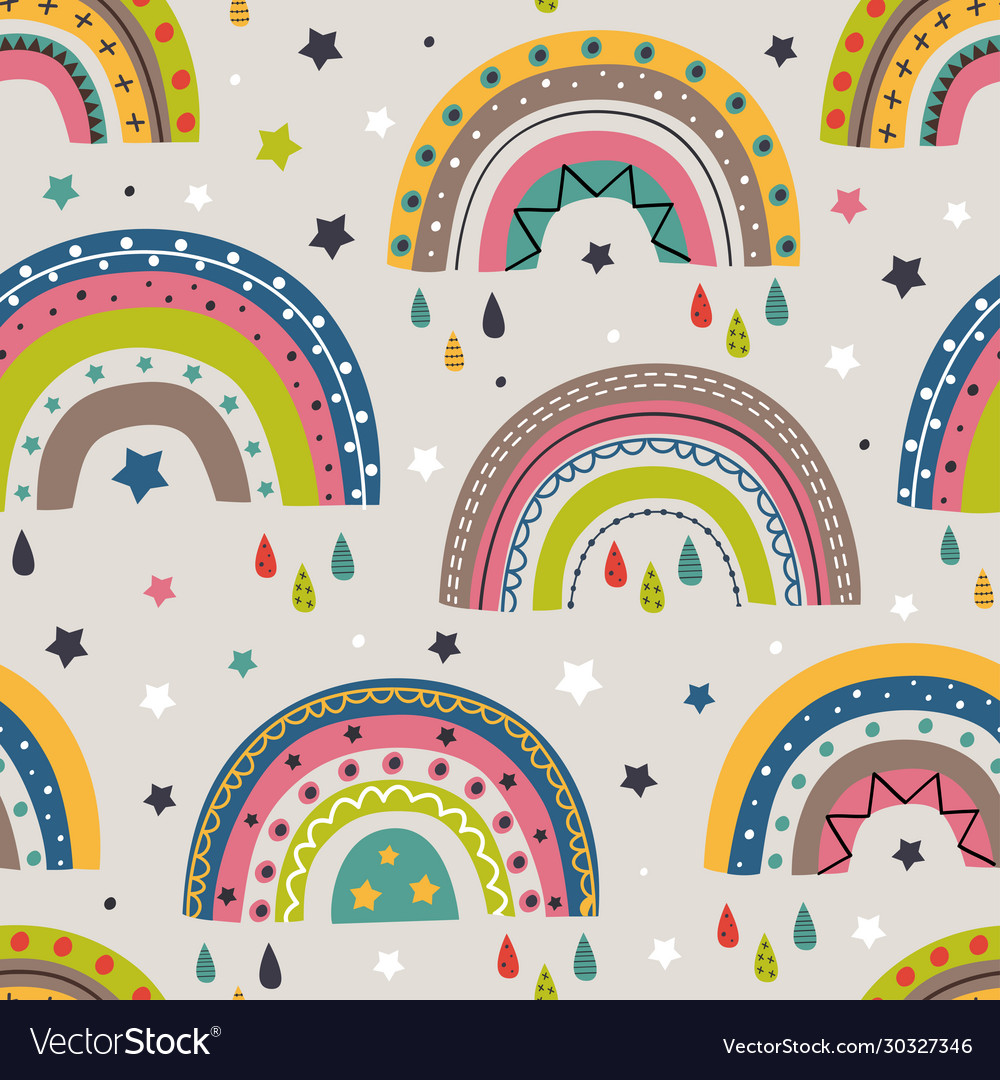 Seamless pattern with colorful rainbows Royalty Free Vector