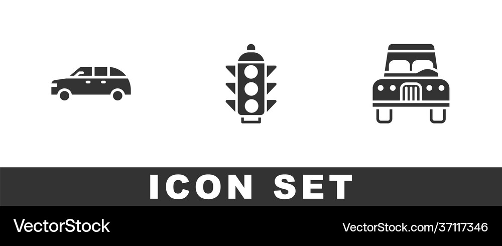 Set hatchback car traffic light and car icon Vector Image