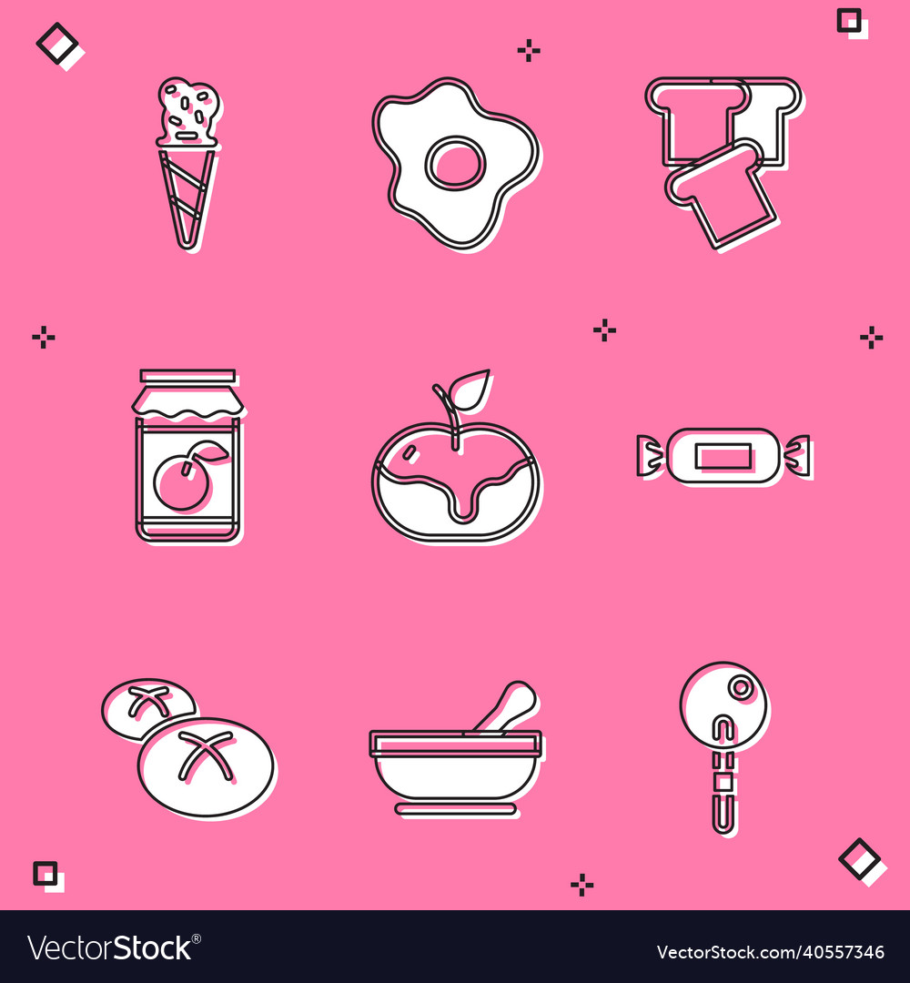 Set ice cream in waffle cone scrambled eggs Vector Image