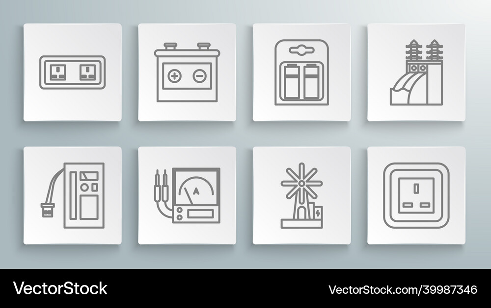 Set line battery car battery ampere meter Vector Image