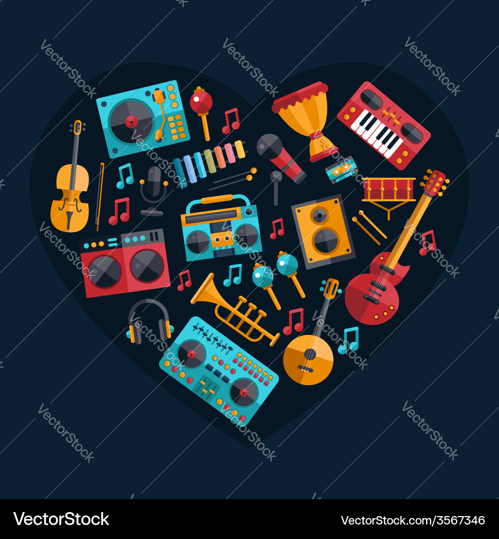 Set of modern flat design musical instruments Vector Image